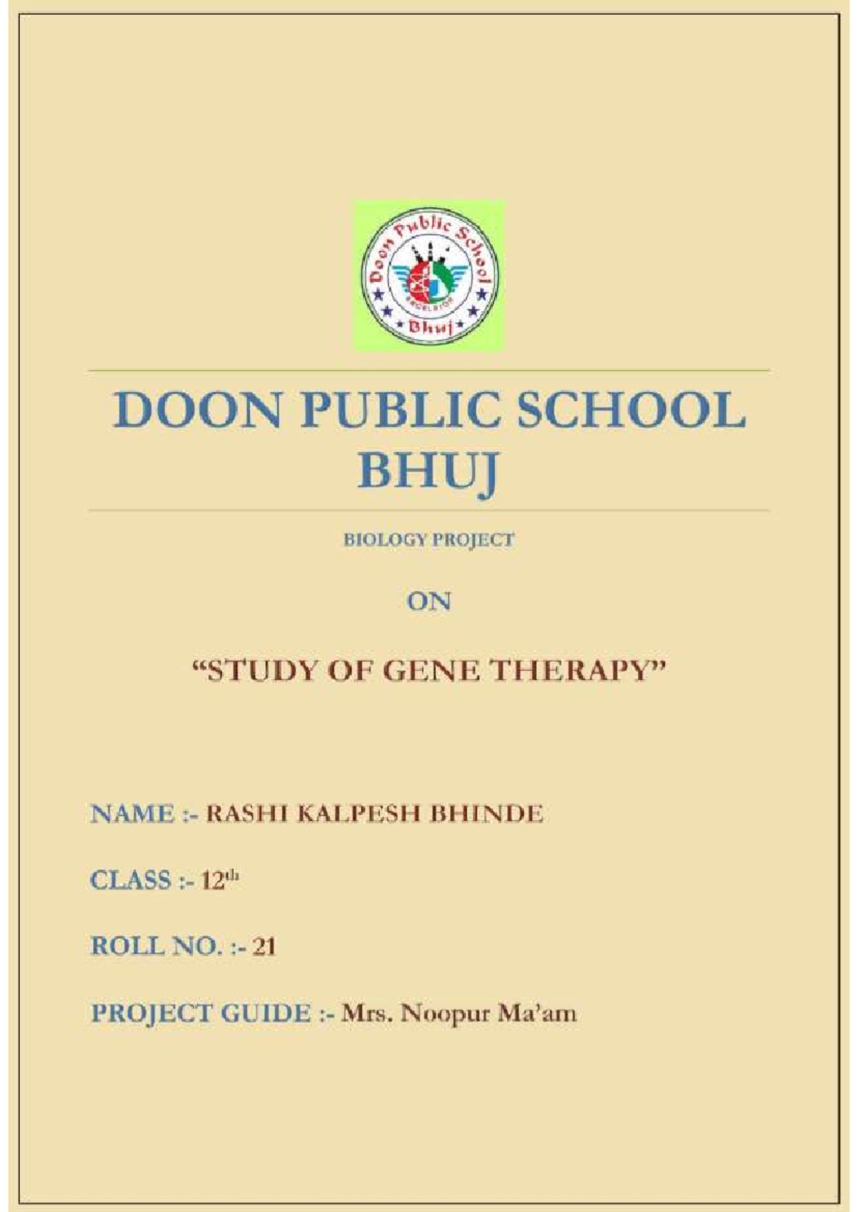 Class 12 Biology Project: Gene Therapy Overview and Analysis - Studocu