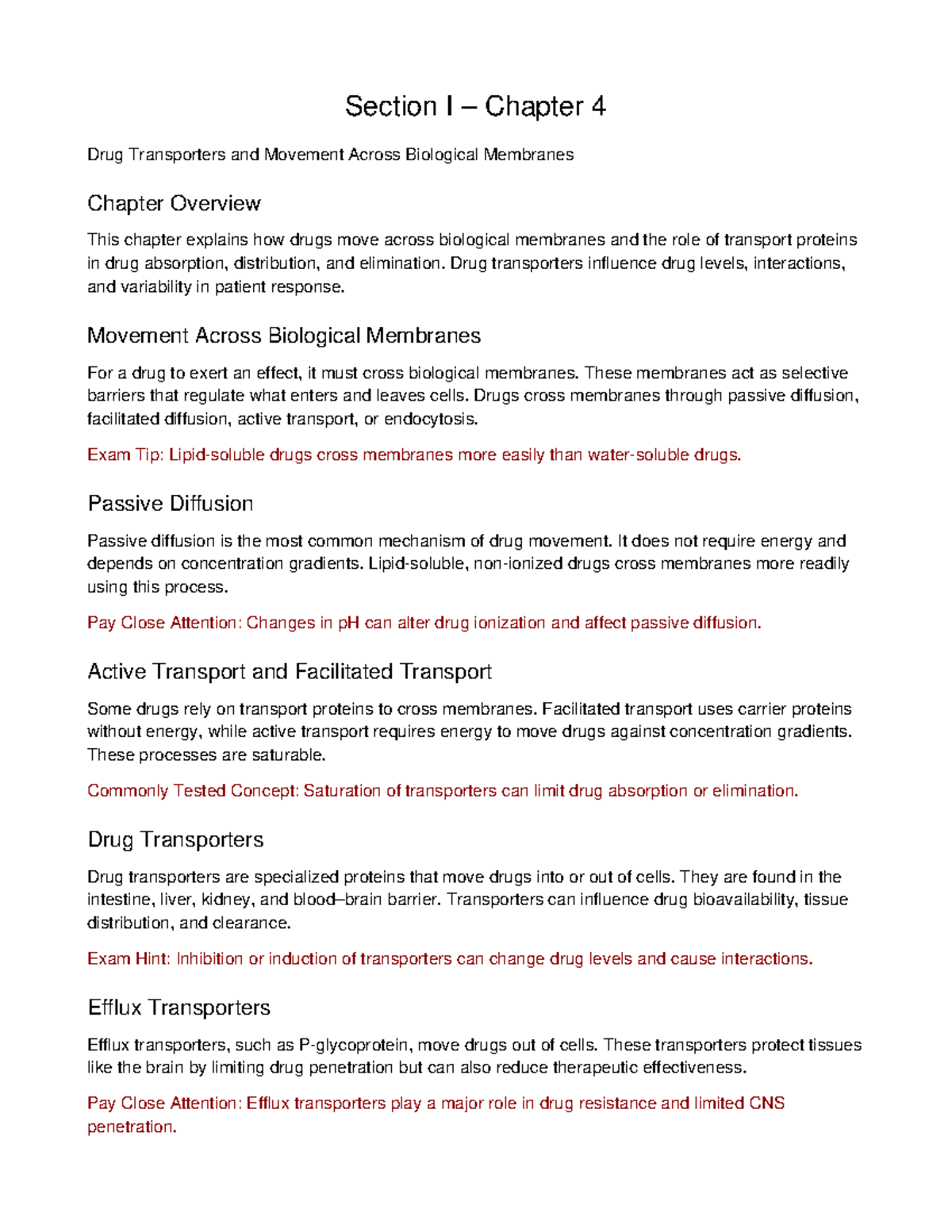 NUR601 Section 1 Chapter 4 Drug Transporters & Membranes Study Guide ...