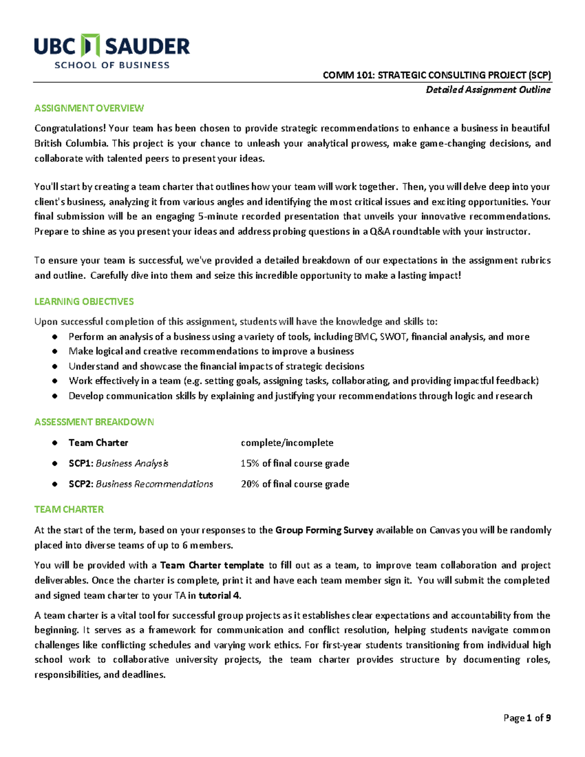 COMM 101: Strategic Consulting Project (SCP) Assignment Overview ...