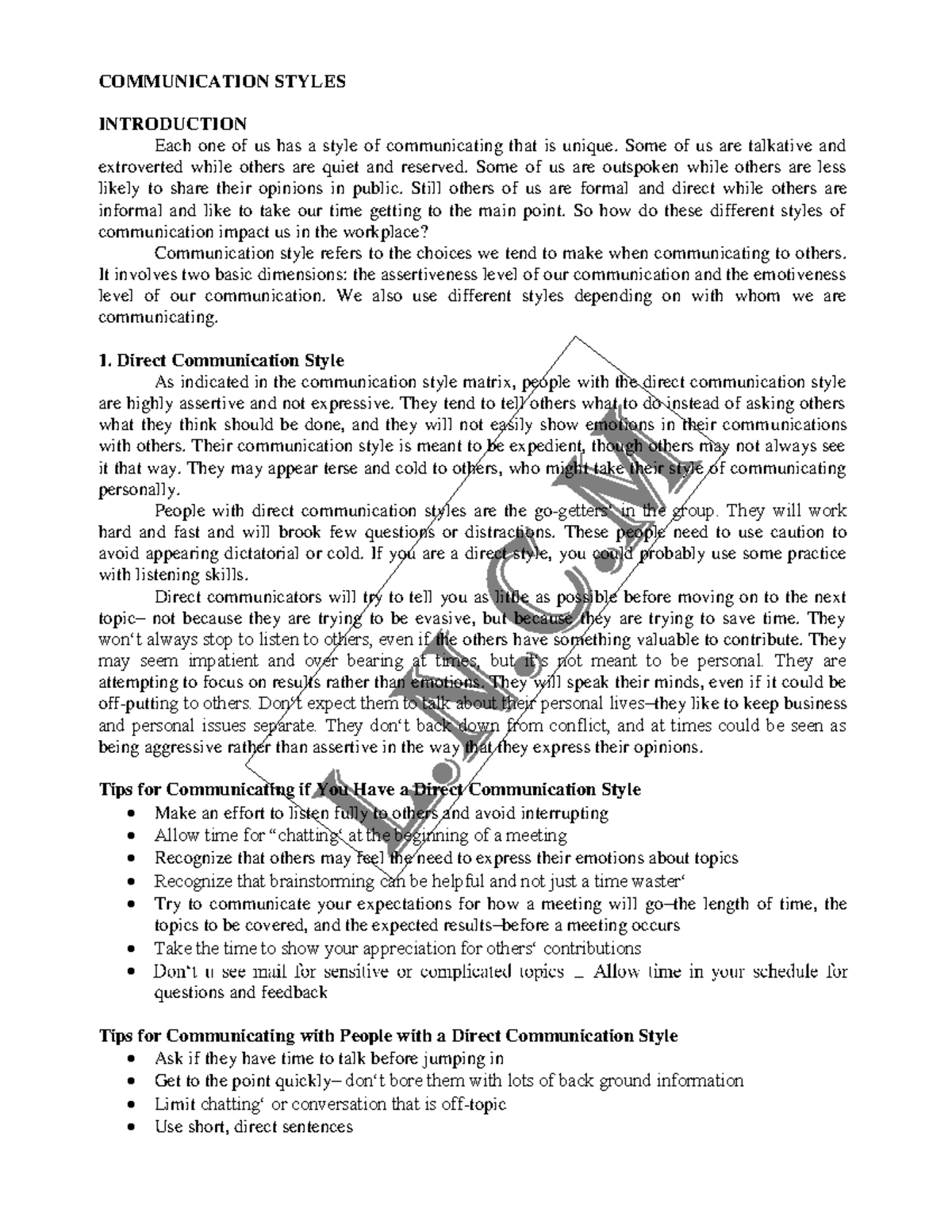 COMM 101: Understanding Communication Styles and Their Impact - Studocu