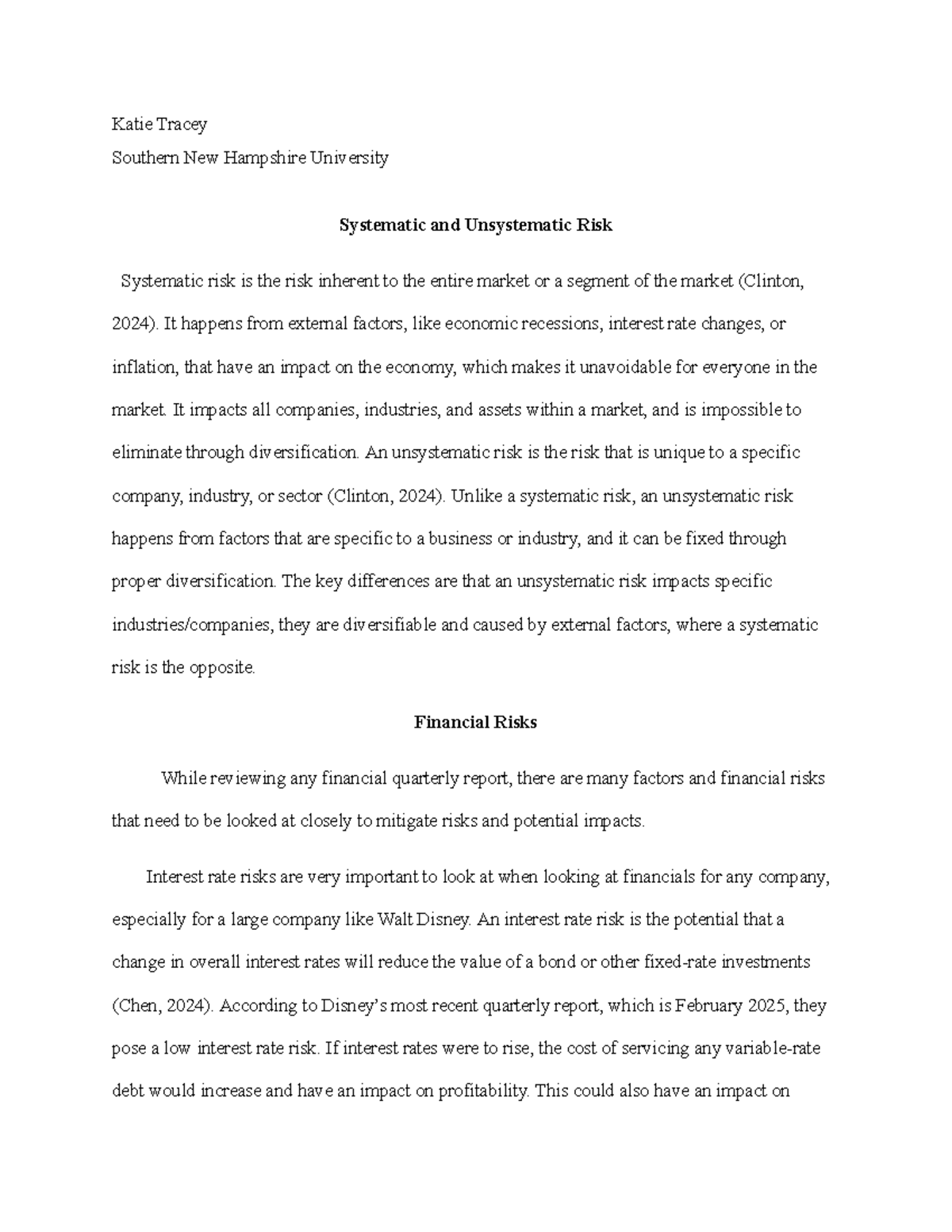 Fin 320 Mod Four: Systematic vs. Unsystematic Risk Analysis - Studocu
