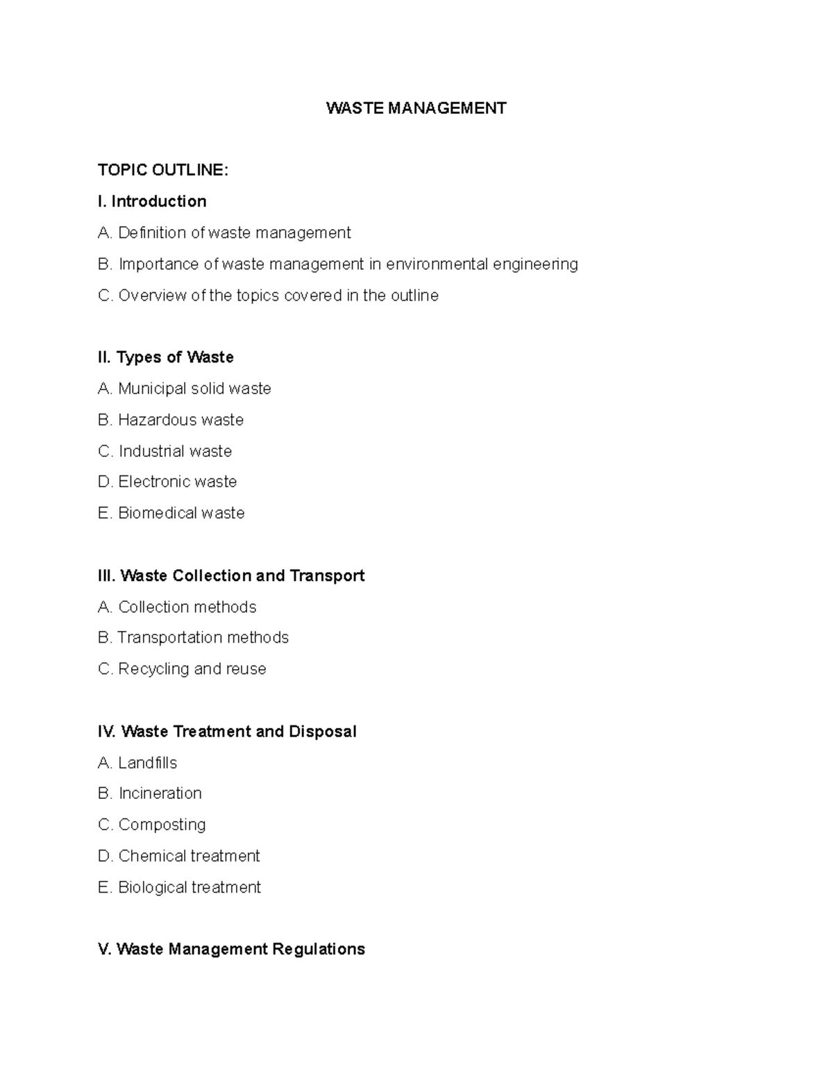 Waste Management Overview: Types, Technologies, and Regulations - Studocu
