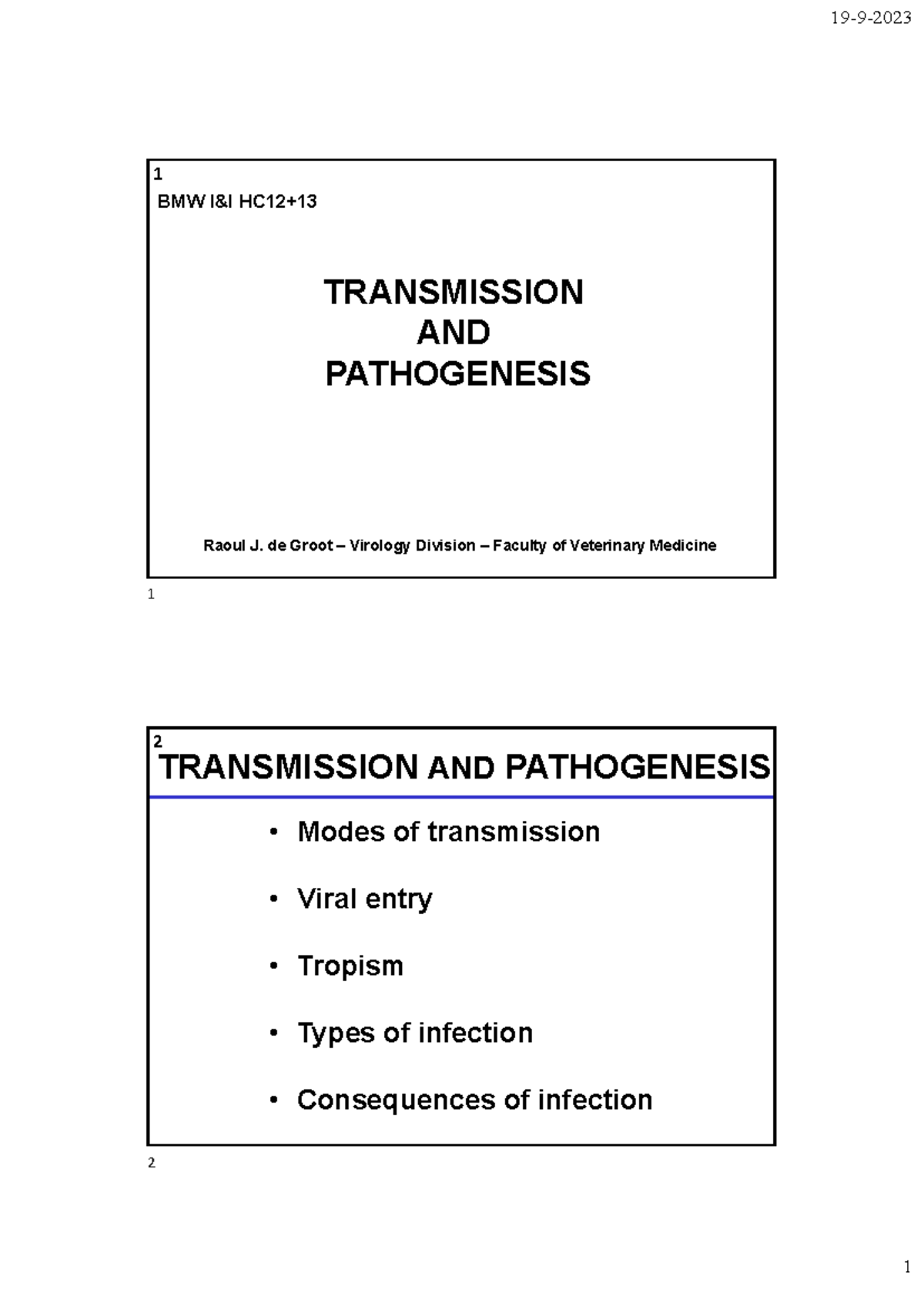 I&I HC12+13: Modes of Viral Transmission and Pathogenesis - Studocu