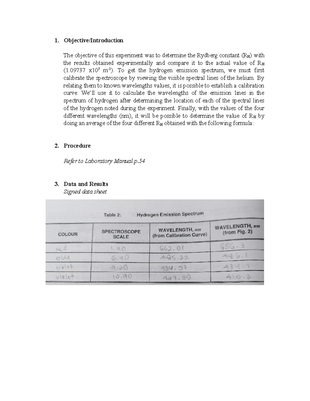 Atomic Emission Spectra Lab: Determining Rydberg Constant in Gen Chem ...