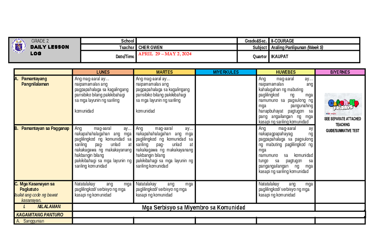 Q4 DLL AP2 WEEK-5: Araling Panlipunan Lesson for Grade 2 - Studocu