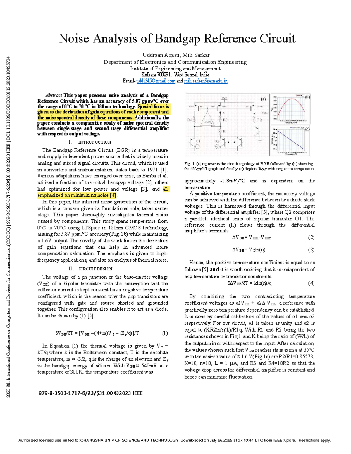 Noise Analysis of Bandgap Reference Circuit - CODEC 2023 - Studocu