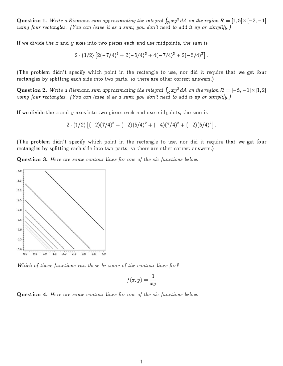 Quiz 01 Solutions - Riemann Sums & Contour Lines Analysis - Studocu