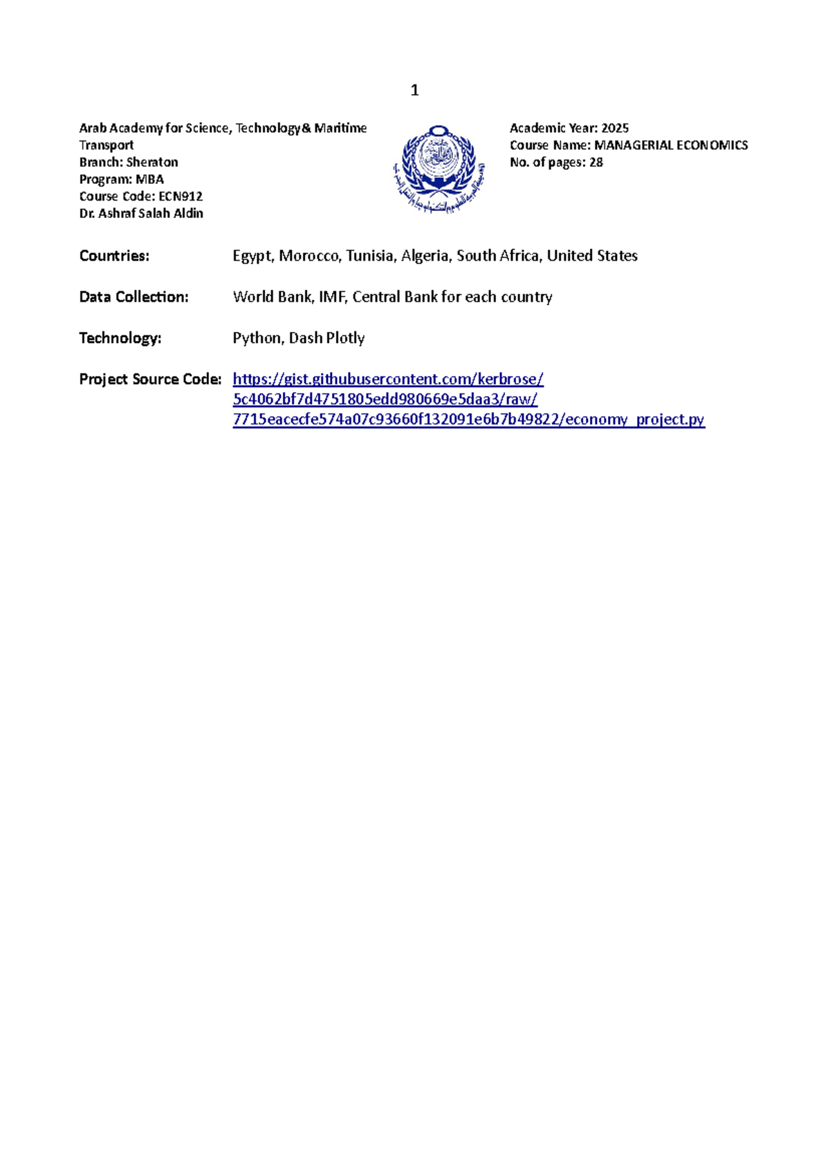 Final Project: Economic Analysis of North African Economies - AAST MBA ...