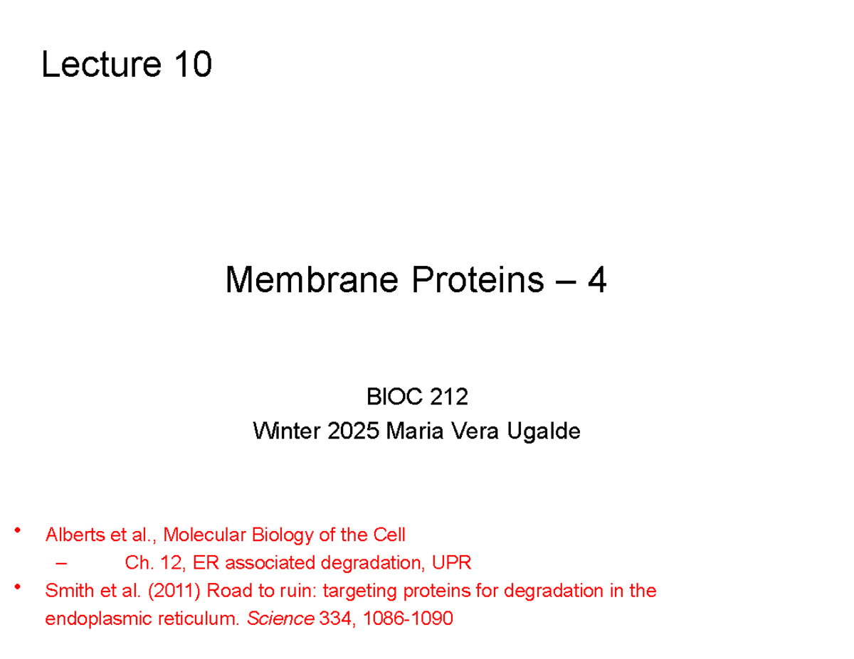 BIOC 212 Lecture 10: Membrane Proteins Overview - Studocu