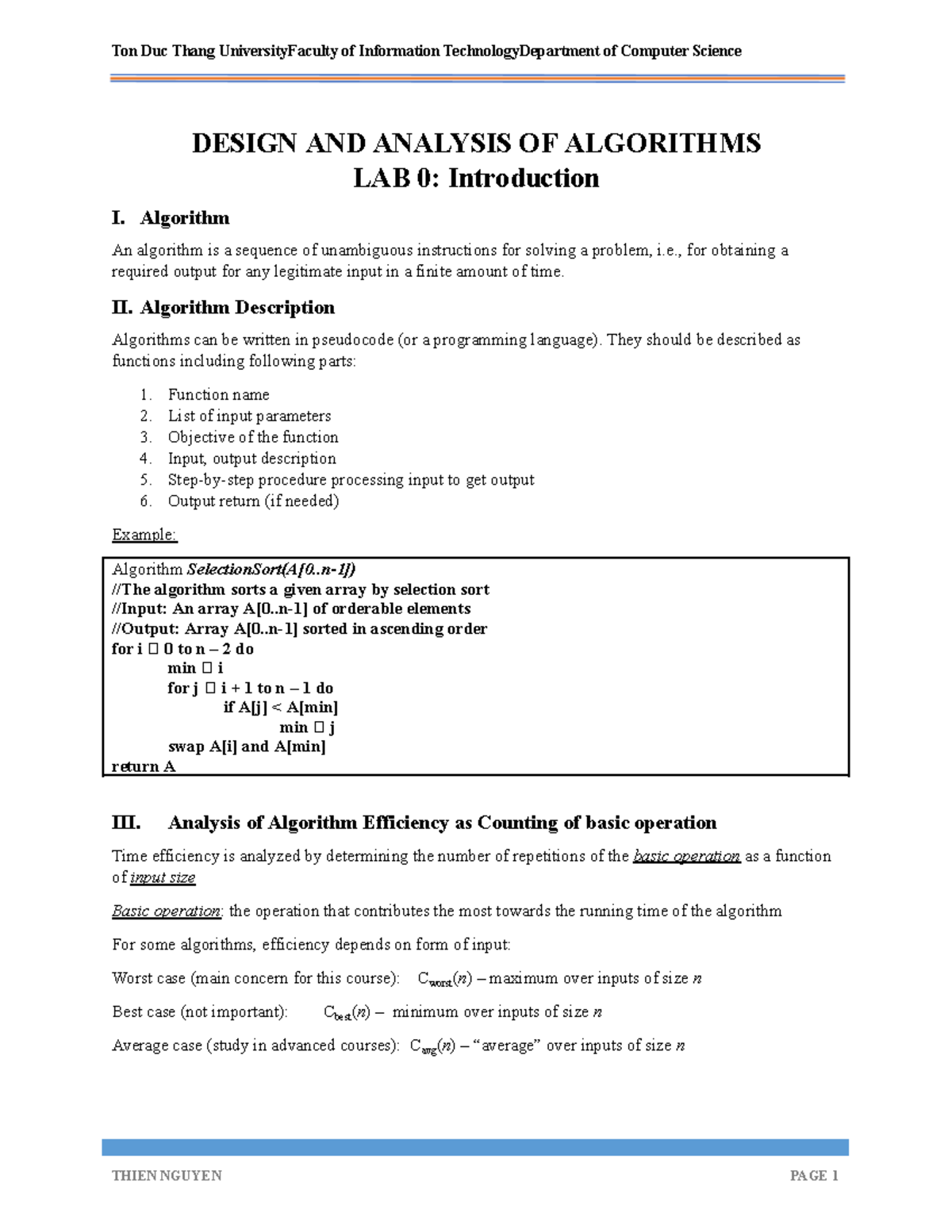 Lab 00: Intro to Algorithms - Design & Analysis of Algorithms - Studocu