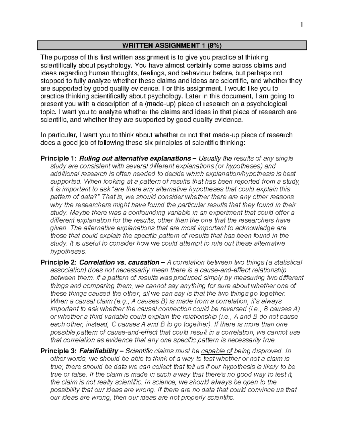 PSY102-031 Written Assignment 1: Analyzing Scientific Principles in ...