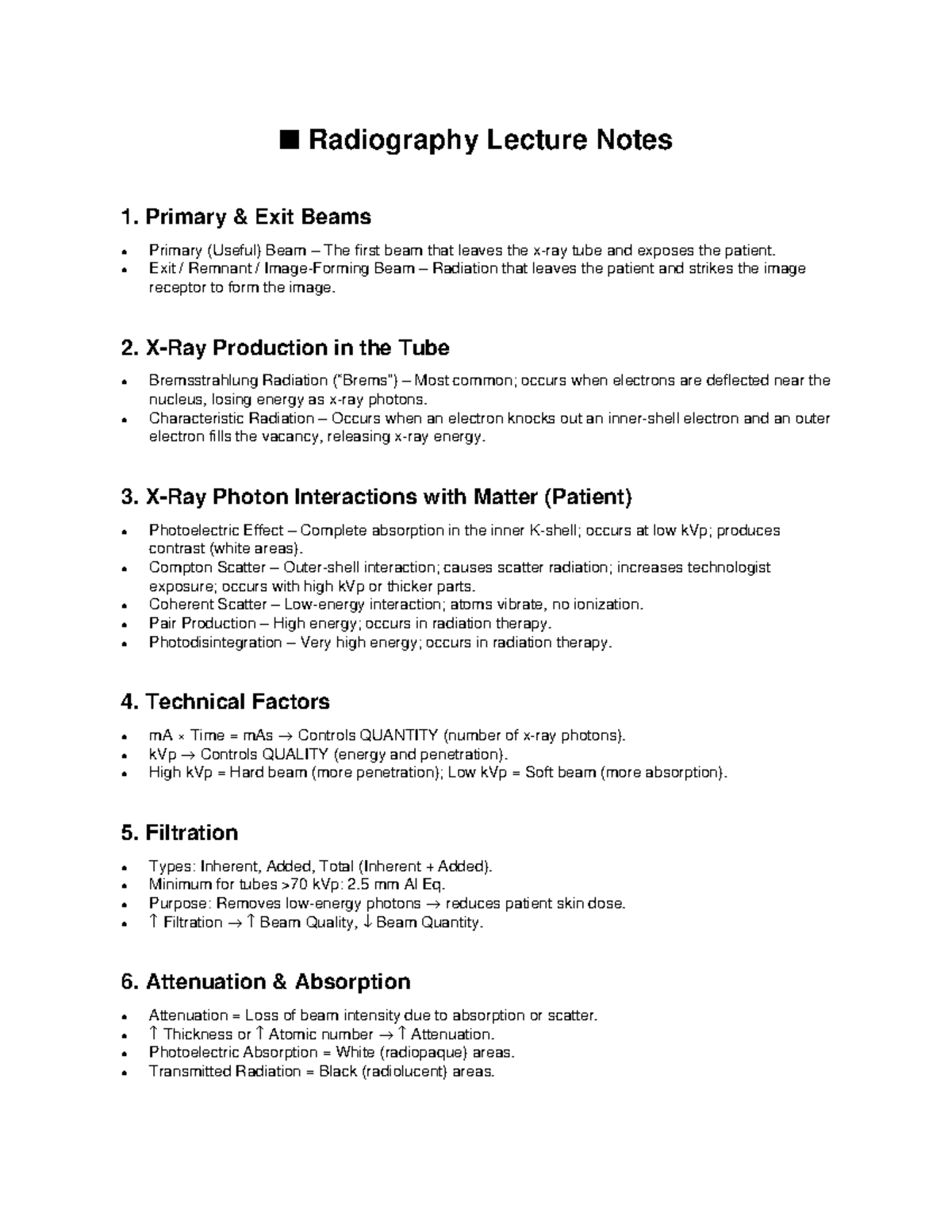 Radiography Lecture Notes: X-Ray Production & Photoelectric Effect ...