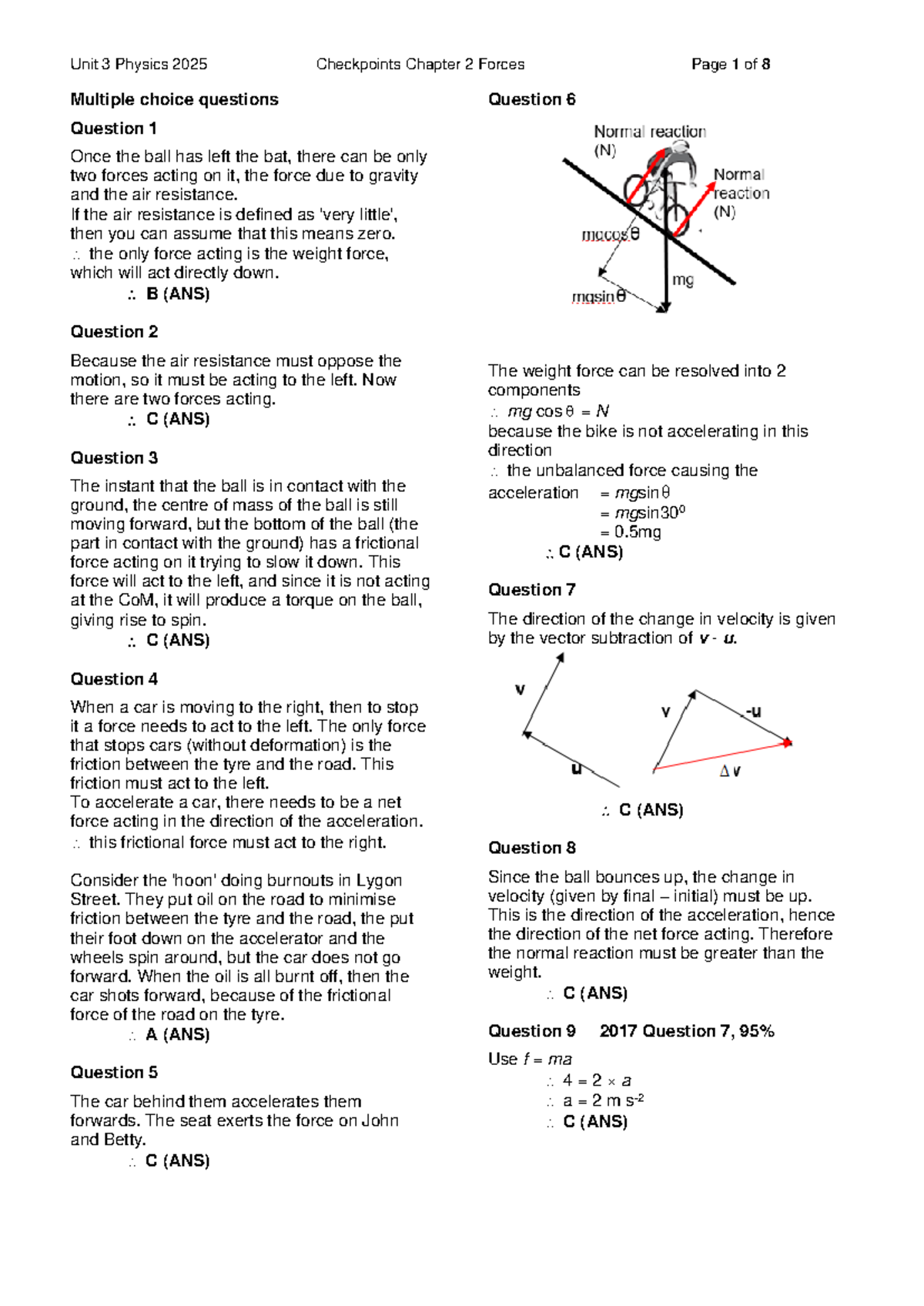 2025 Physics Checkpoints: Forces Multiple Choice Solutions - Studocu