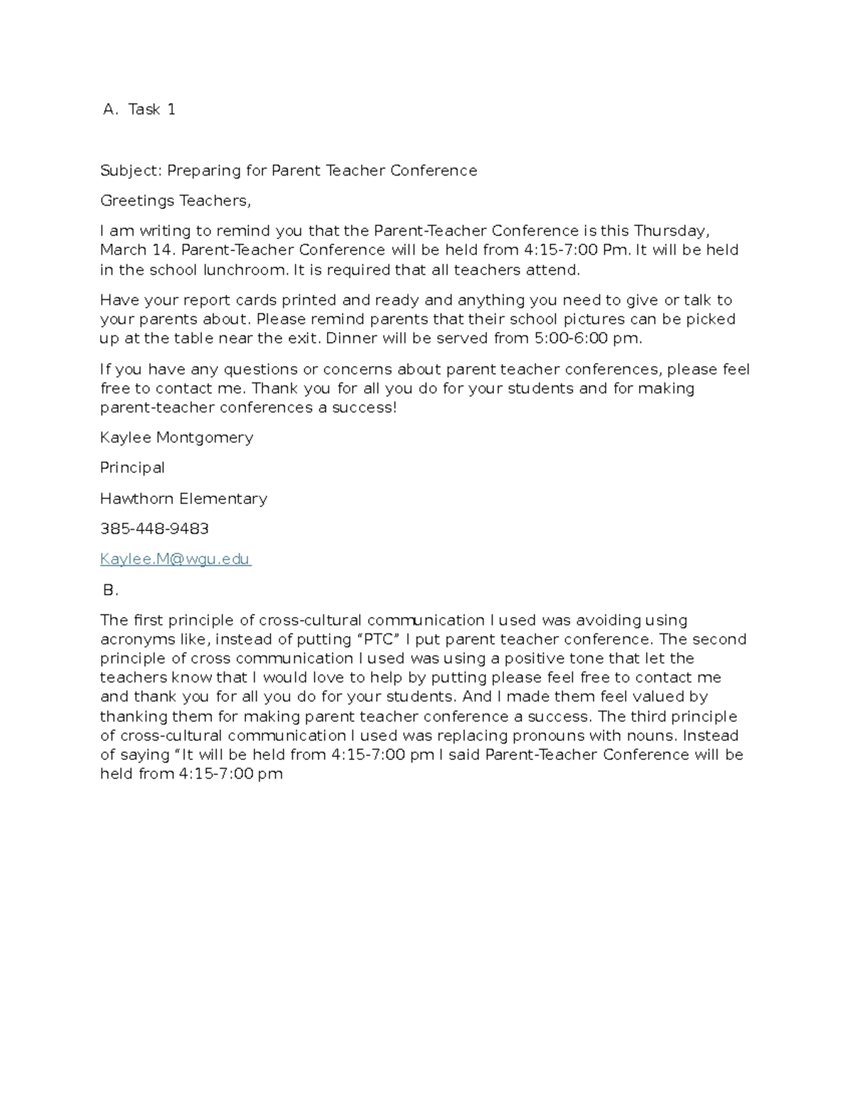 Task 1 RHM3: Writing Professional Emails for Parent-Teacher Conf. - Studocu