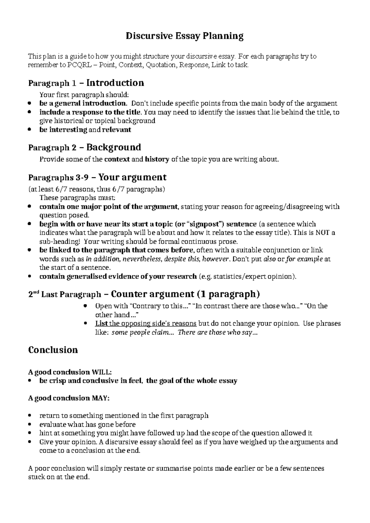 N5-Discursive Essay Planning Guide: Structure & Tips - Studocu
