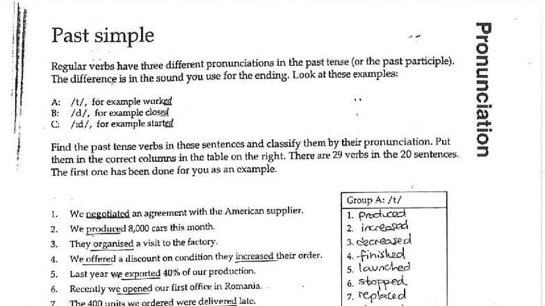 27. ED Simple Past - Regular Verbs Pronunciation Guide for Exam - Studocu