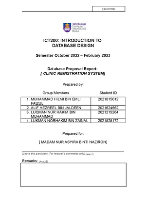 ICT200 GROUP PROJECT REPORT - ICT200 - INTRODUCTION TO DATABASE DESIGN SEMESTER OCTOBER 2024 ...
