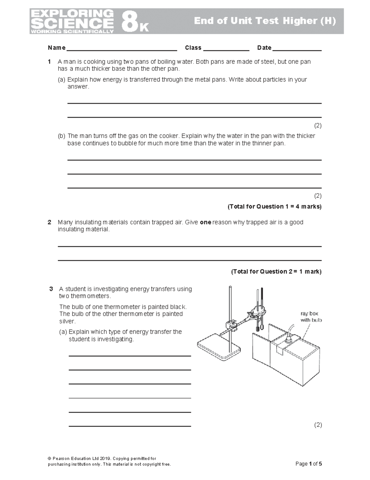 End of Unit Test 8K Higher: Energy Transfer and Insulation Concepts ...