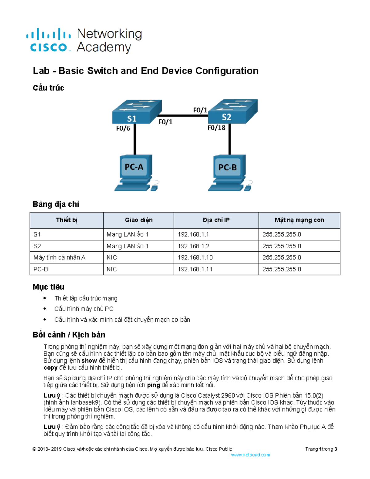 Lab 2.9.2 - Basic Switch & End Device Configuration Guide - Studocu