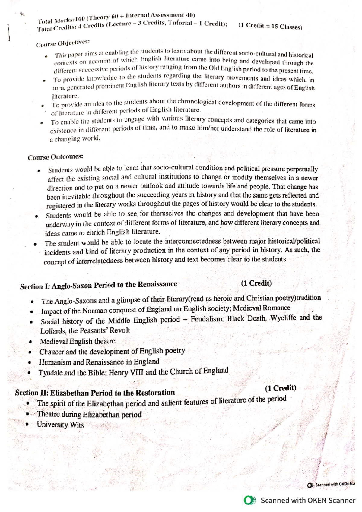 English UG 1st Semester Syllabus - Historical Contexts & Literature ...