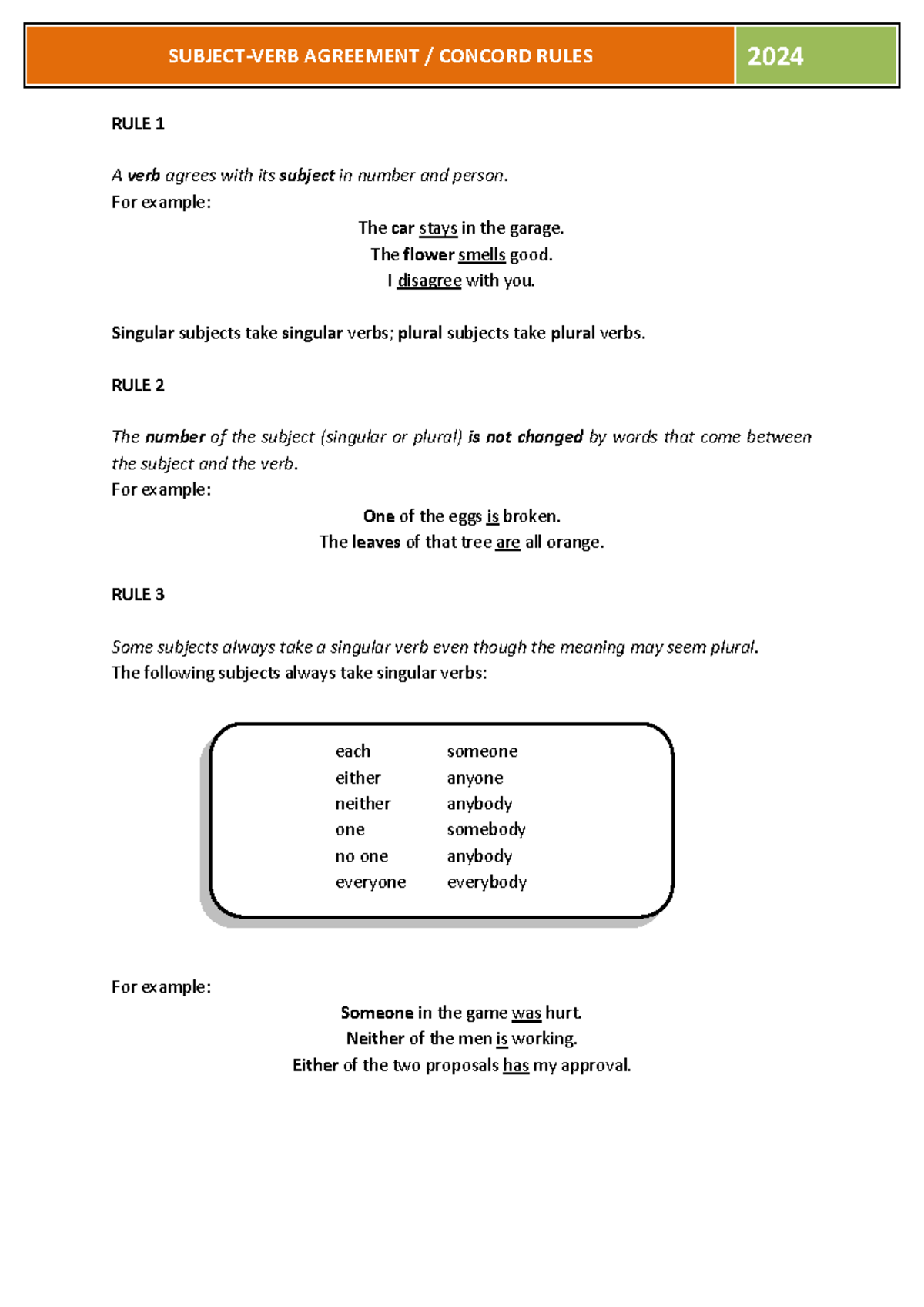 Concord Rules: Understanding Subject-Verb Agreement in English - Studocu