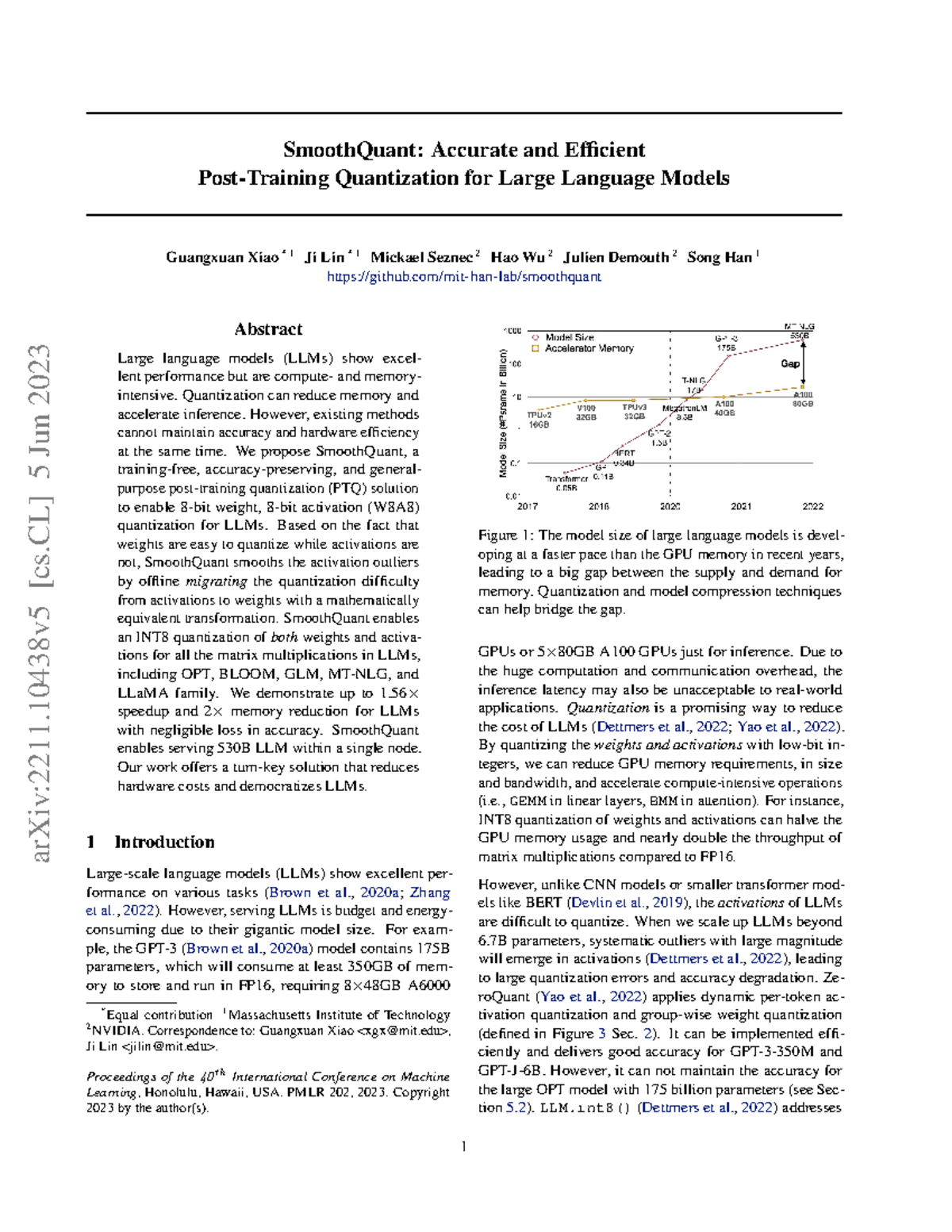 Smooth Quant: Accurate and Efficient Post-Training Quantization for ...