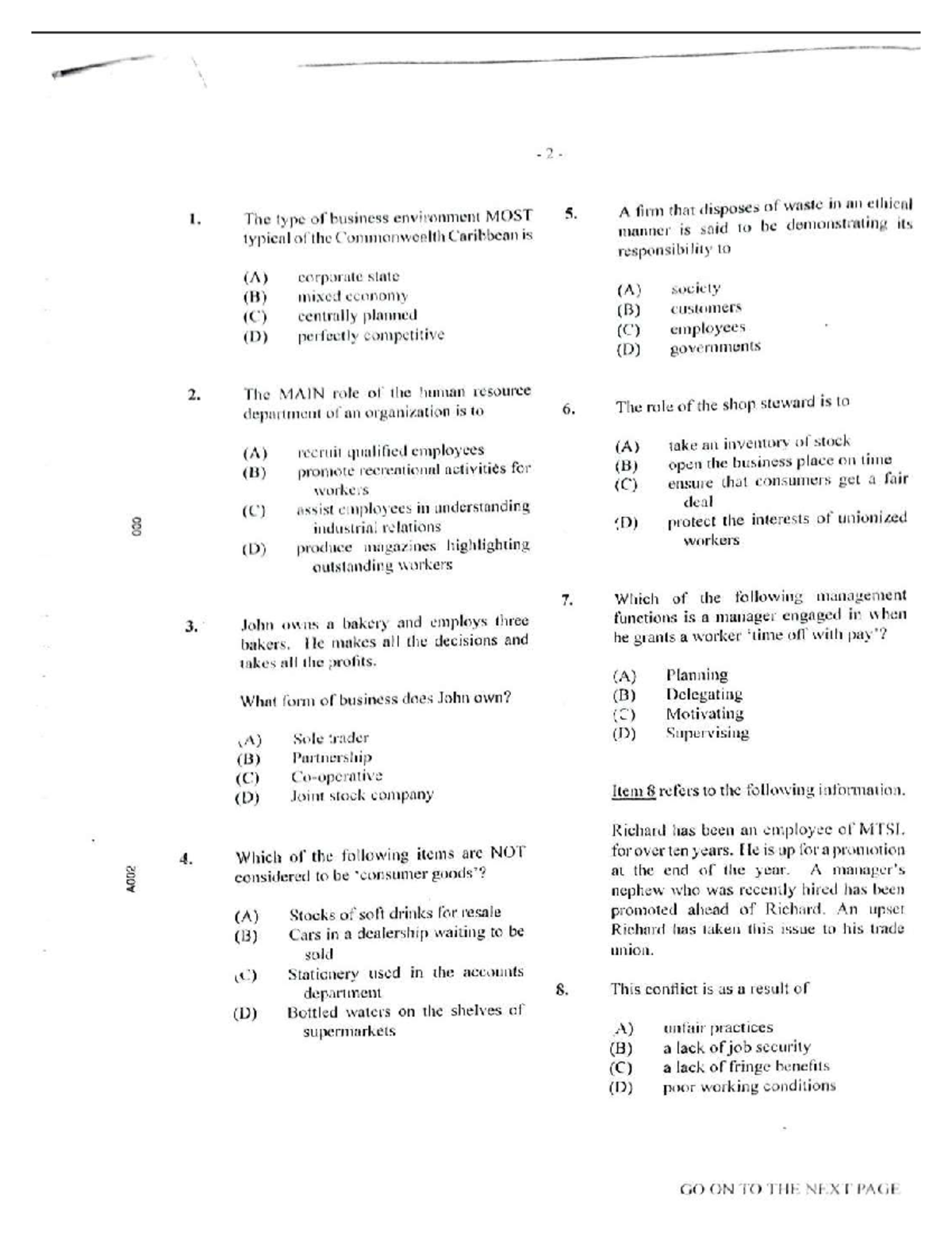 CSEC POB P1 Jan 2025 - Business Environment & Human Resources Exam ...