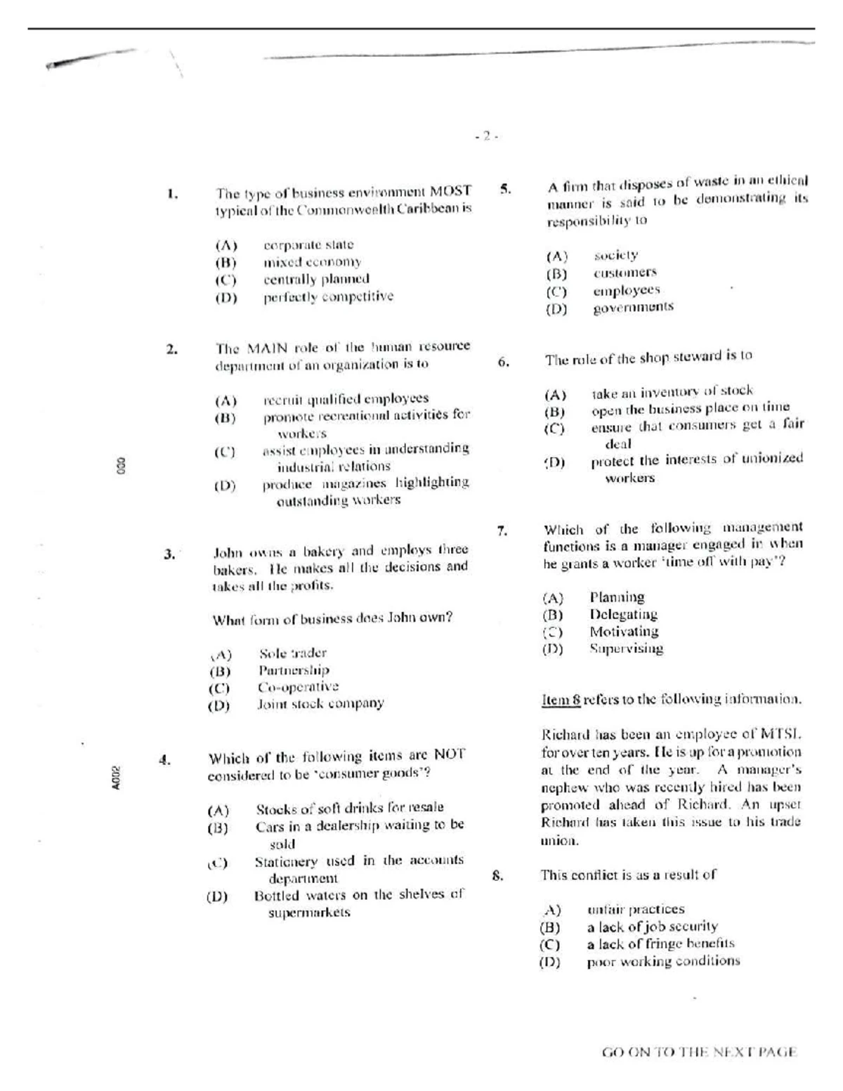 POB JULY 2020 Paper 1 - practice questions - principles of business ...