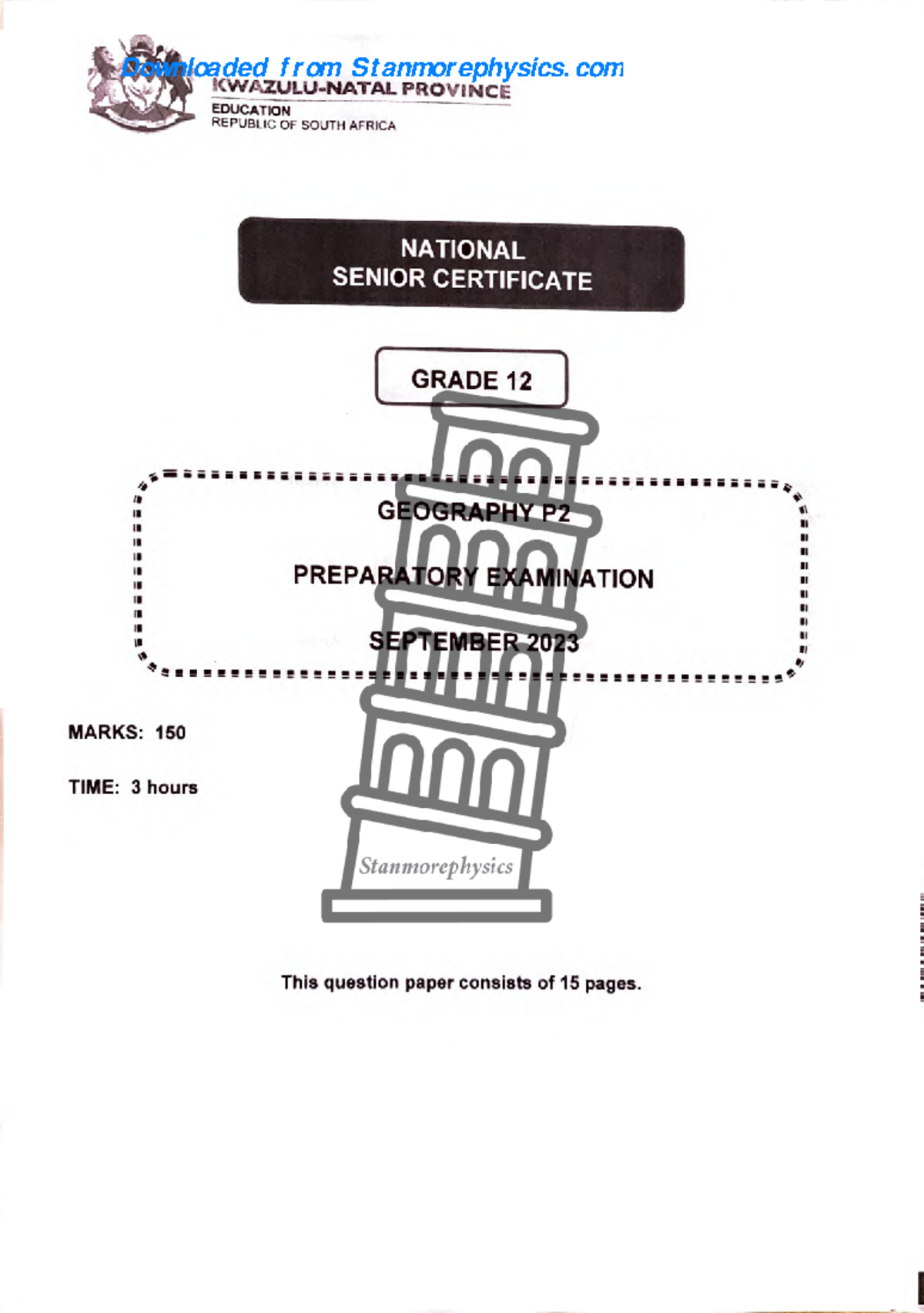 KZN Geography Grade 12 September 2023 P2 Preparatory Exam & Memo - Studocu