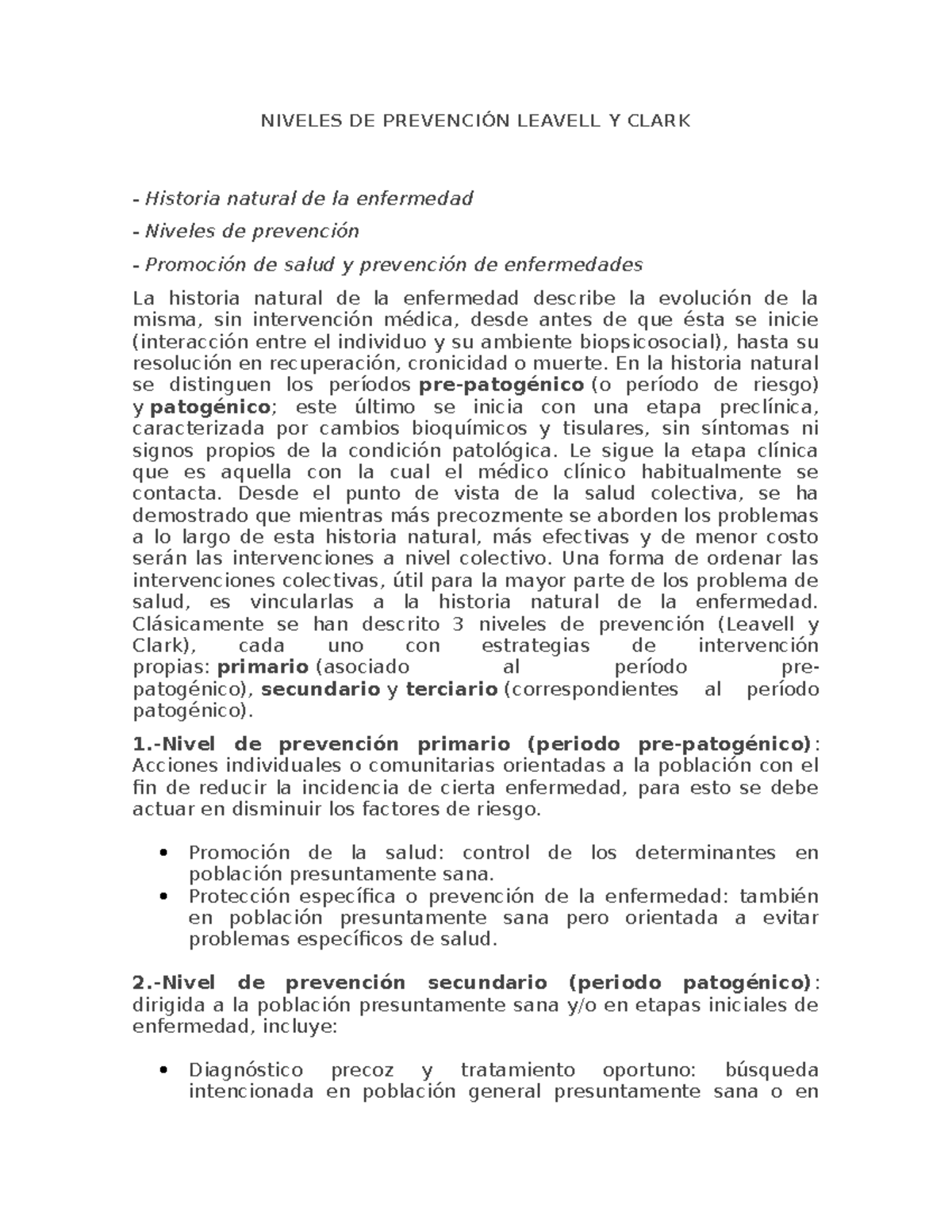 Niveles de Prevención según Leavell y Clark: Un Análisis Detallado ...