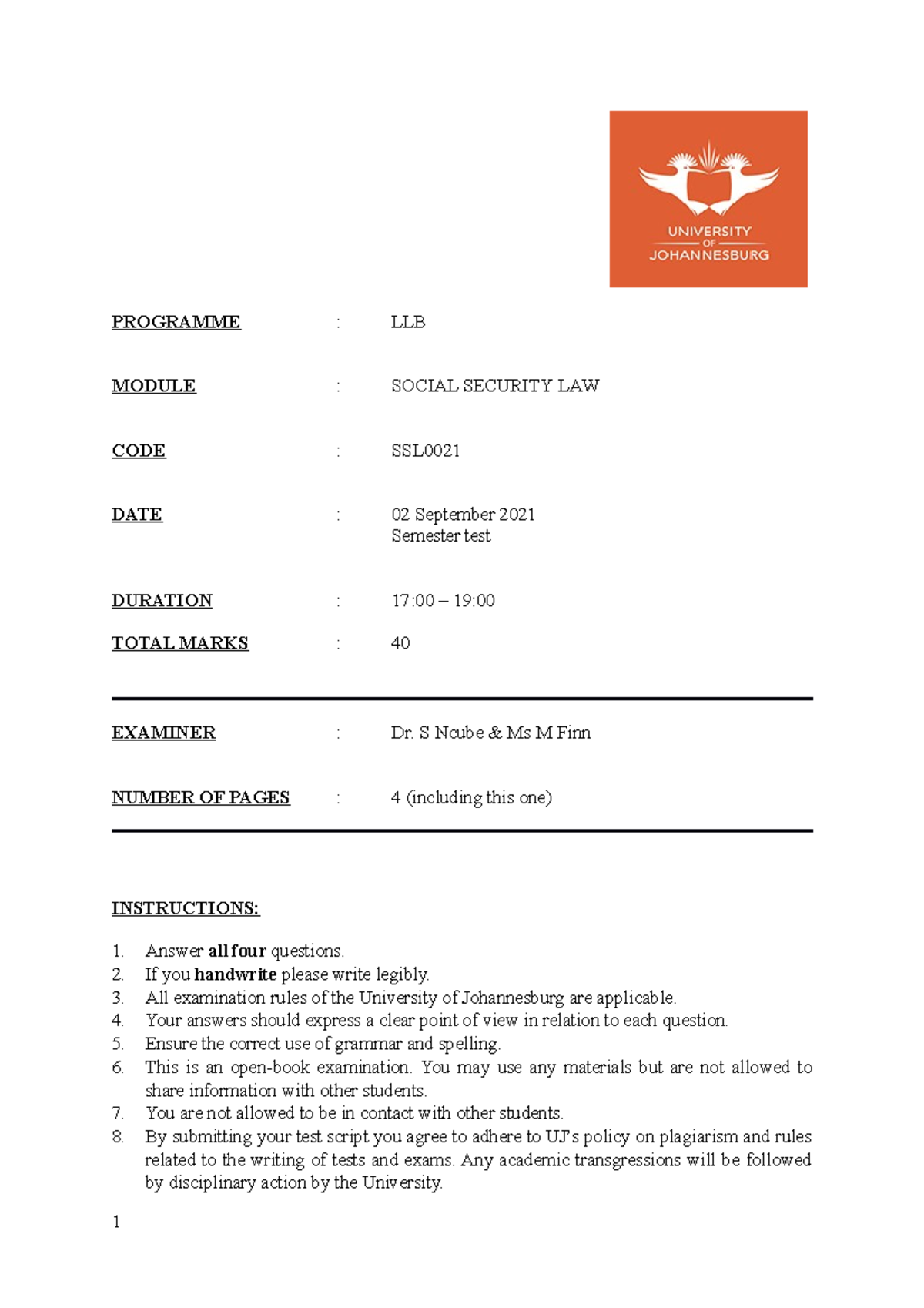 SSL Class Test 2 - Social Security Law (Final, 02 Sep 2021) - Studocu