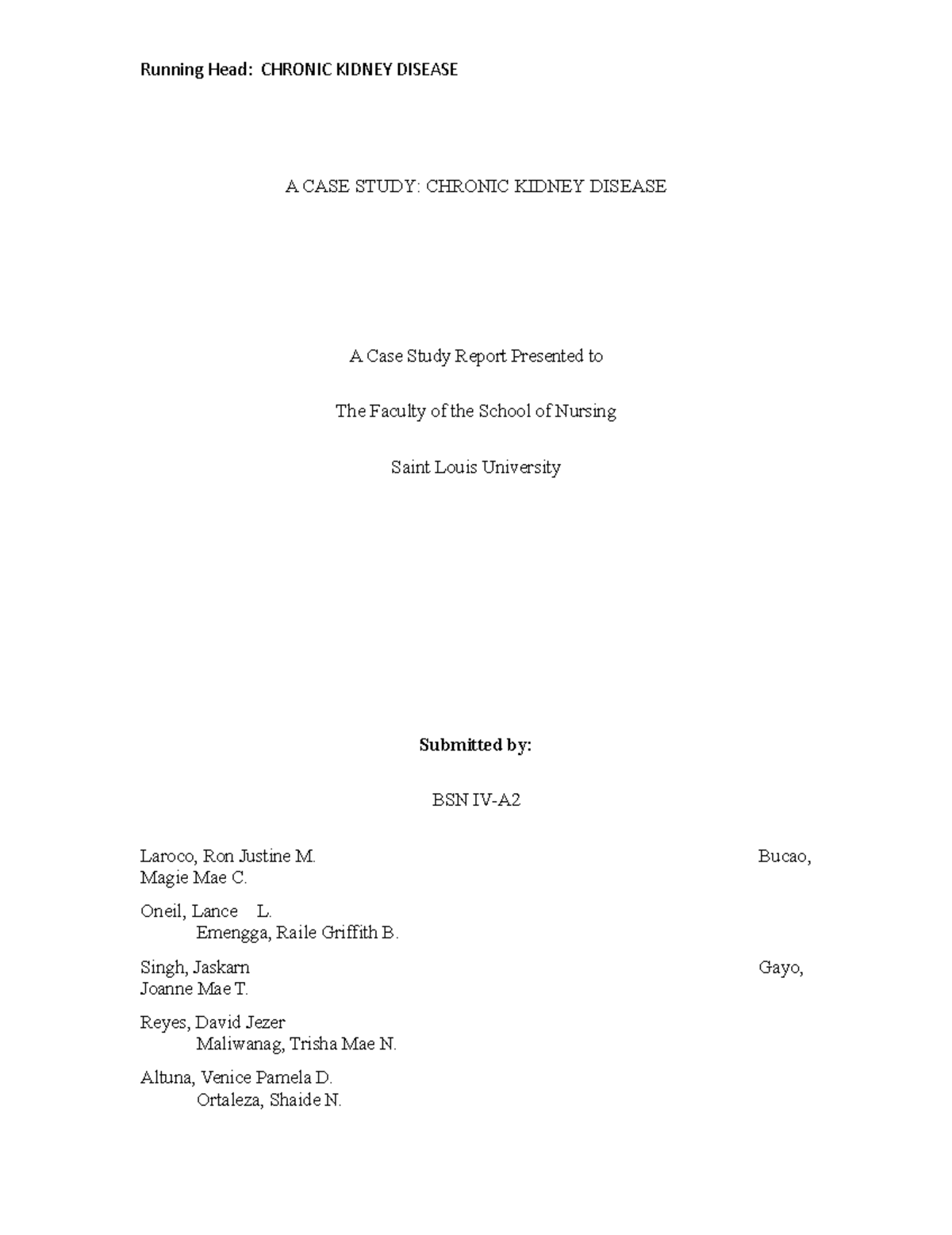 CKD CASE STUDY: Comprehensive Analysis of Chronic Kidney Disease - Studocu