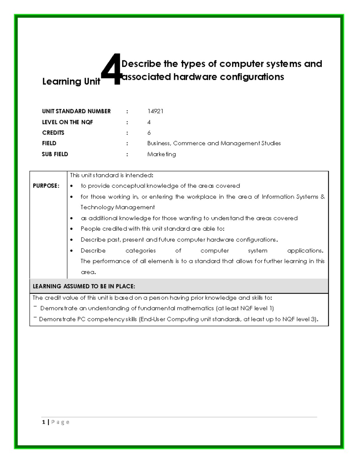 Understanding Computer Systems & Hardware Configurations: Unit 14921 ...