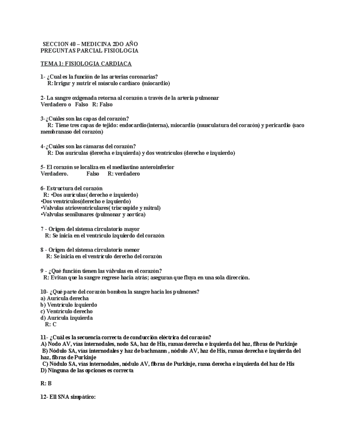 Fisiología Parcial SECCION 40 MEDICINA 2DO AÑO: Preguntas y Respuestas ...
