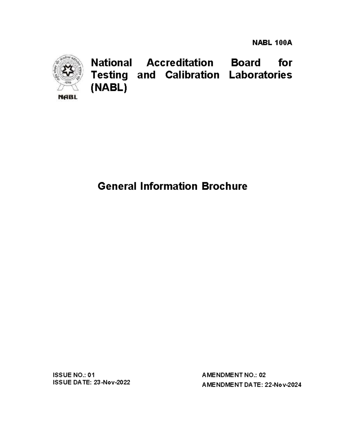 NABL 100A General Info Brochure: Accreditation Overview & Updates - Studocu