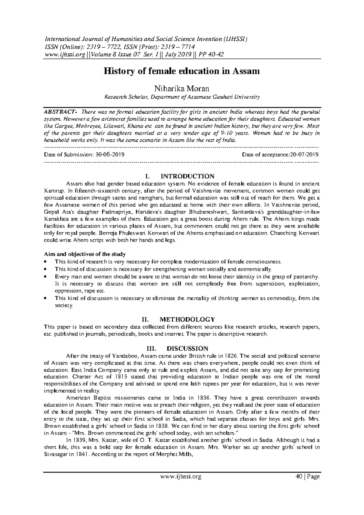 History of Female Education in Assam (H0807) - Research Notes - Studocu