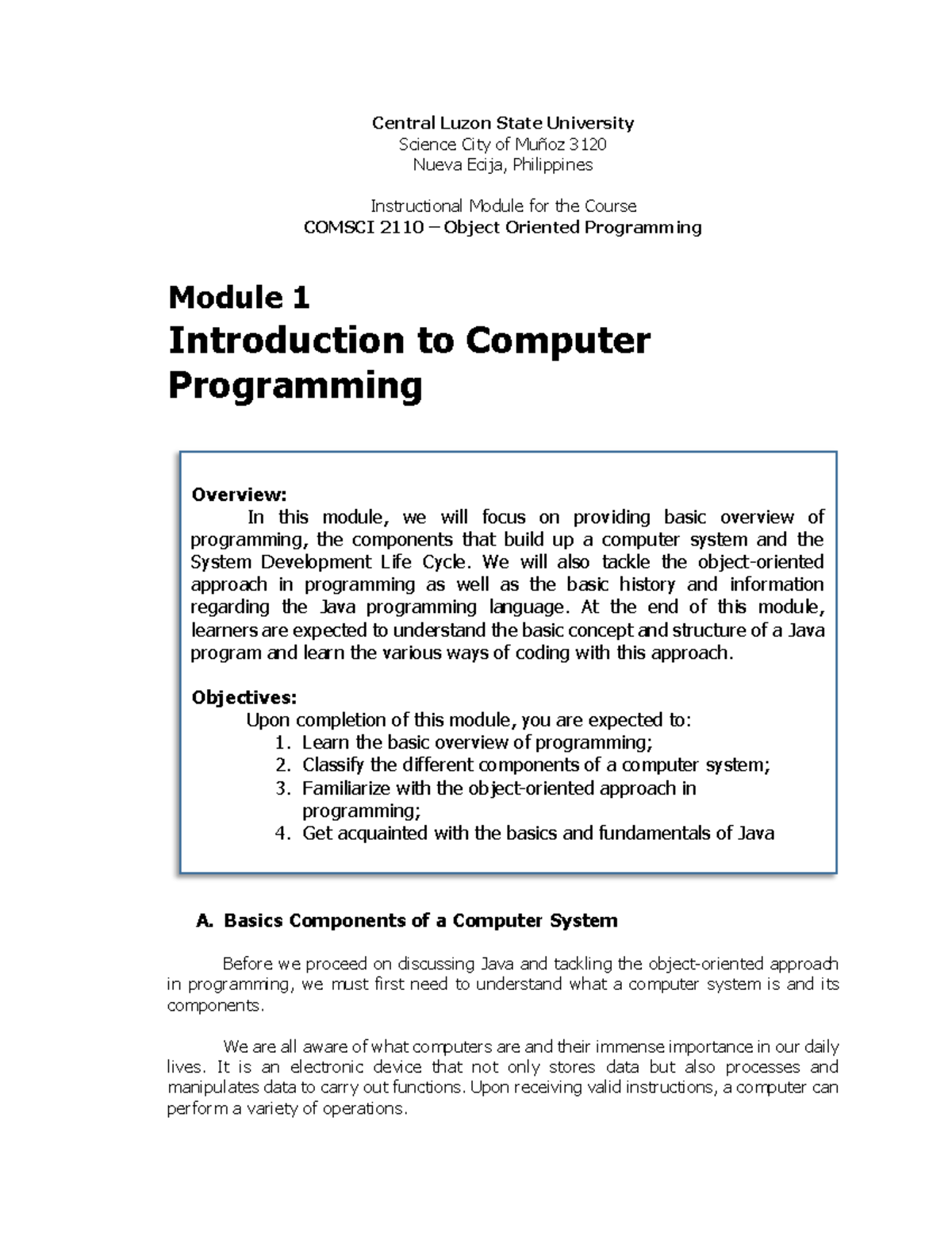 Module 01 - Introduction to Computer Programming - Central Luzon State ...
