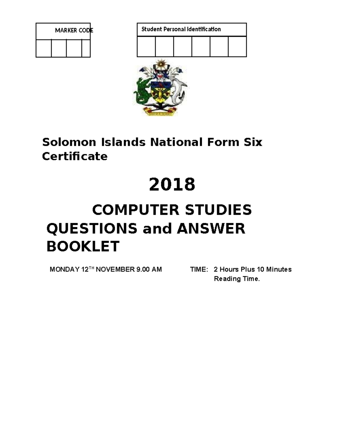 SINF6-Computer-Studies -2018-Final compressed - Student Personal Identification Solomon Islands ...