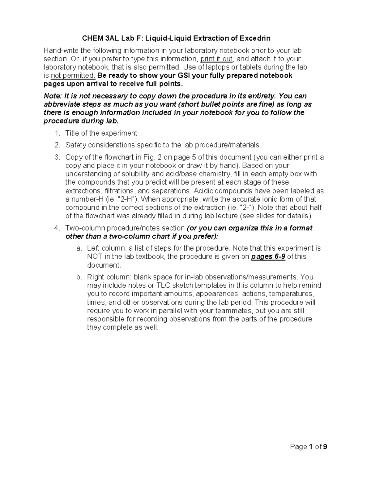Lab F: Liquid-Liquid Extraction of Excedrin (CHEM 3AL) - Studocu