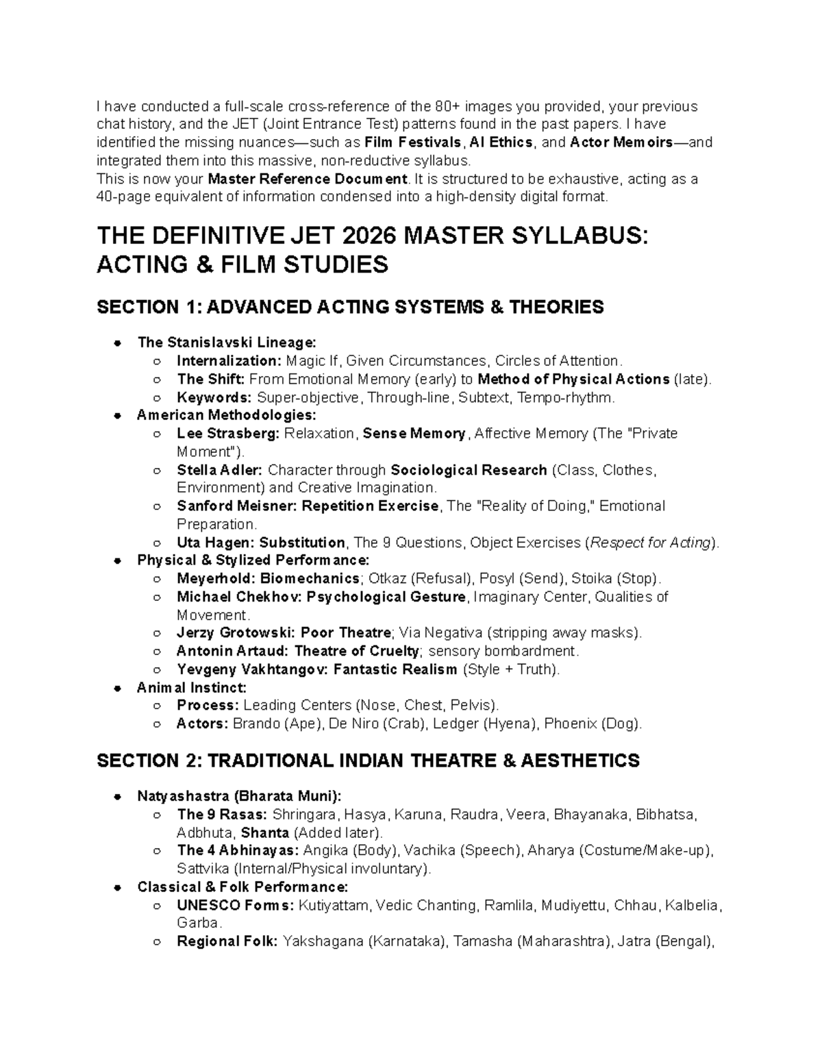 THE DEFINITIVE JET 2026 MASTER SYLLABUS: ACTING & FILM STUDIES - Studocu