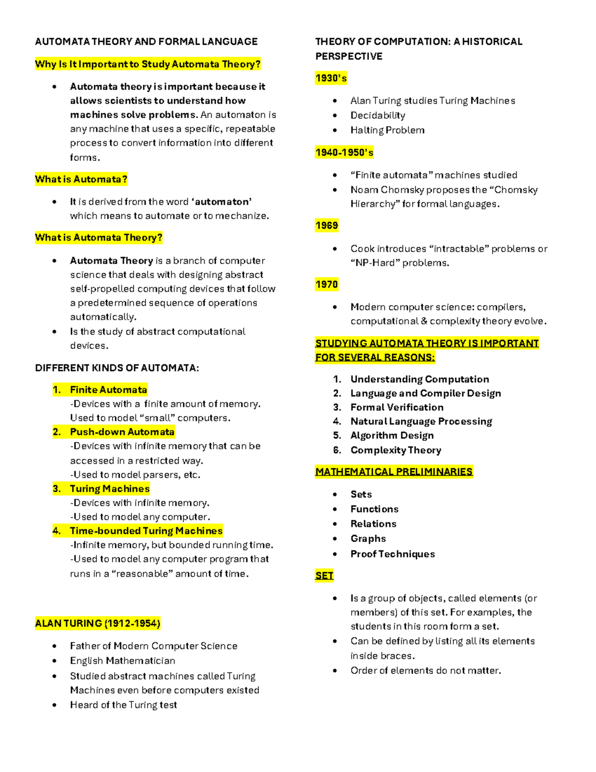 Automata Theory Review Notes for CS101 Lecture - Studocu