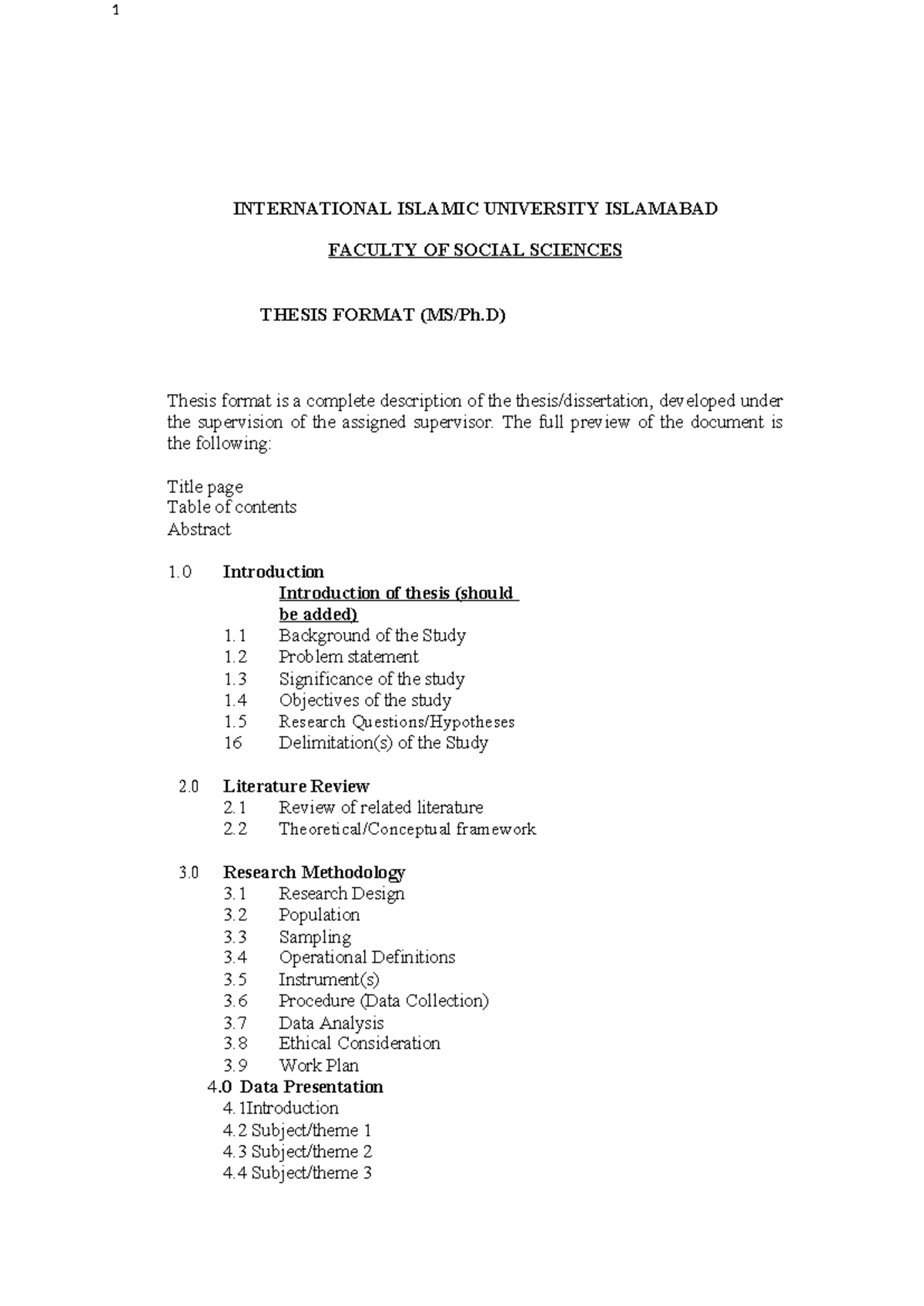MS/Ph.D. Thesis Format Guidelines at International Islamic University ...