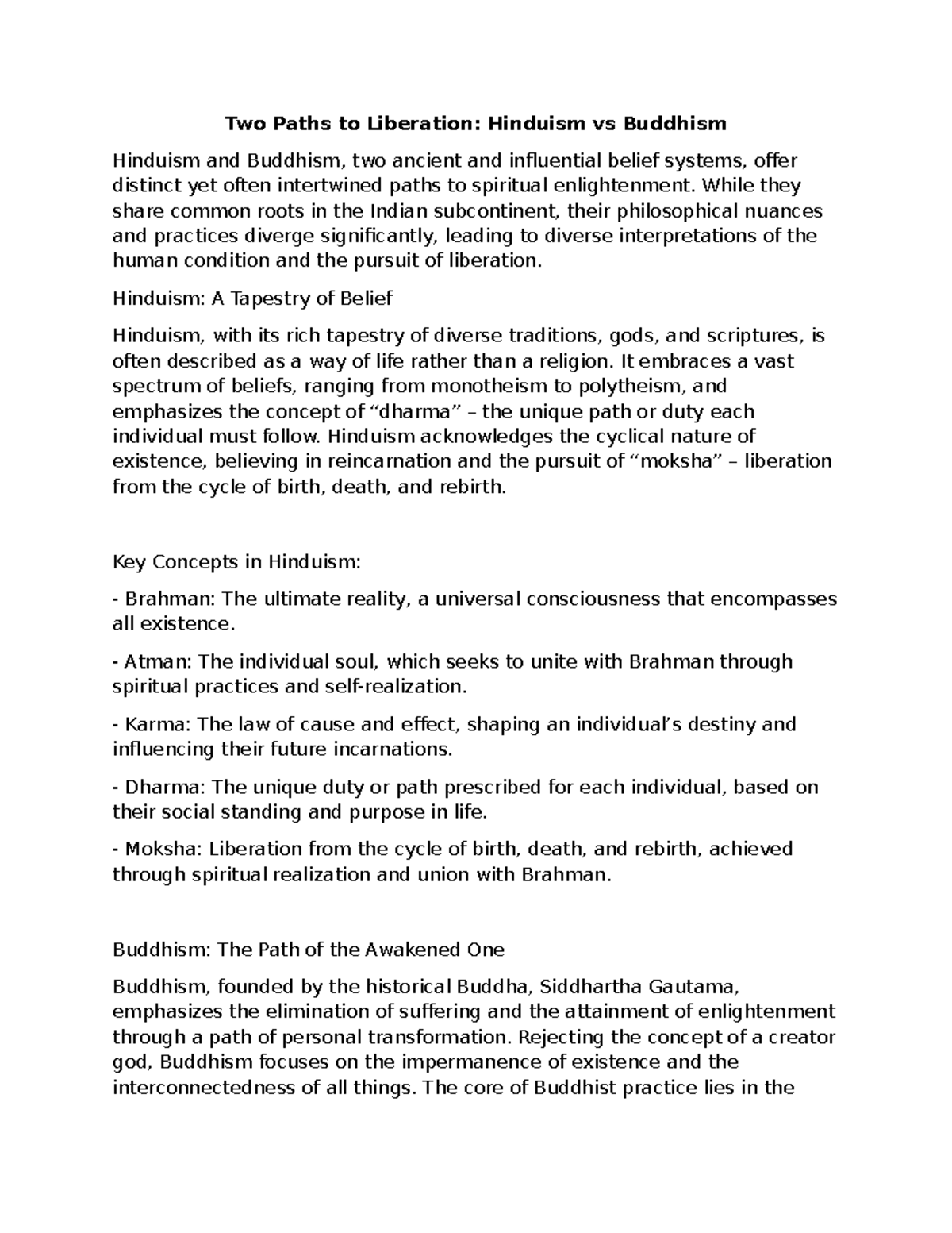 Hinduism vs Buddhism - Two Paths to Liberation: Hinduism vs Buddhism ...