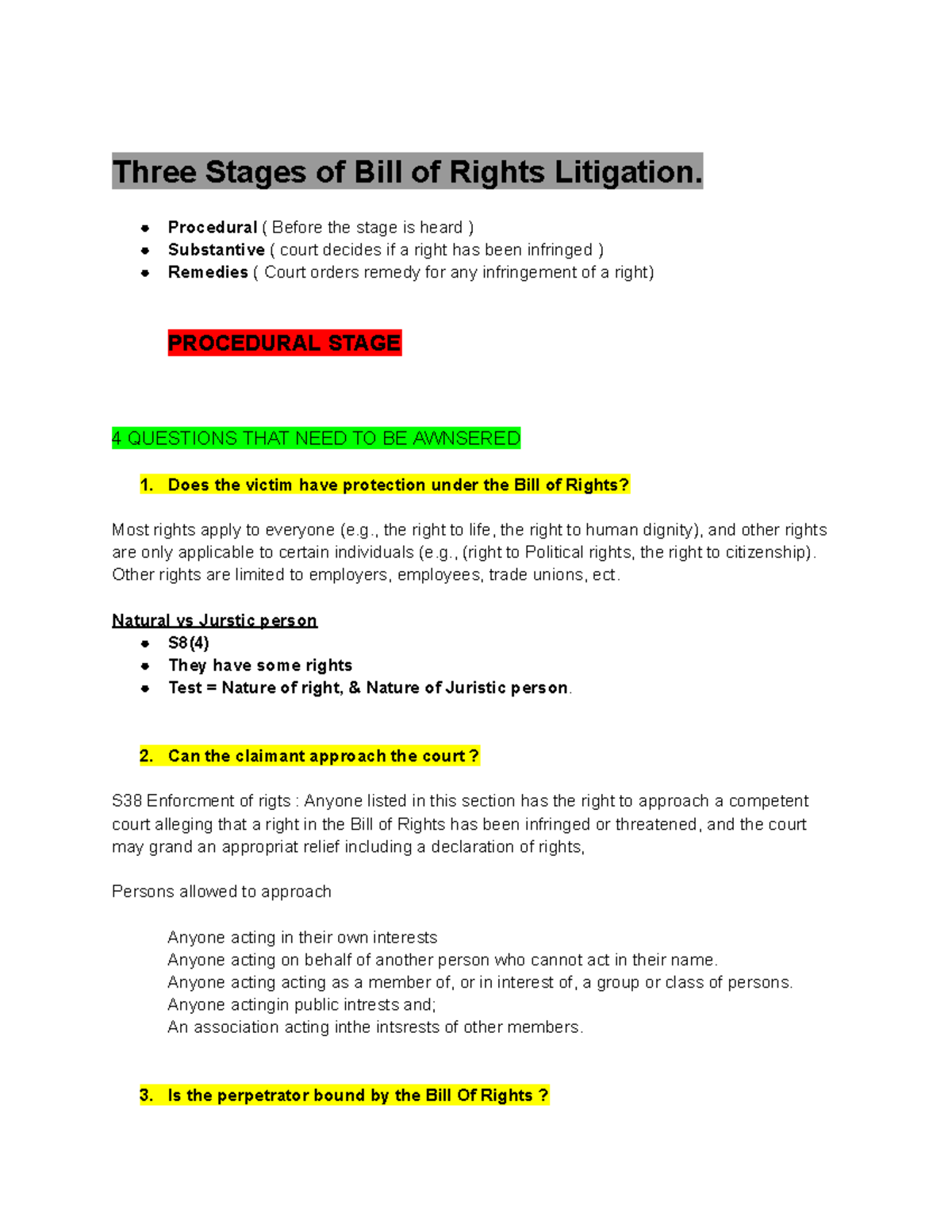 Three Stages of Bill of Rights Litigation: A Comprehensive Guide - Studocu
