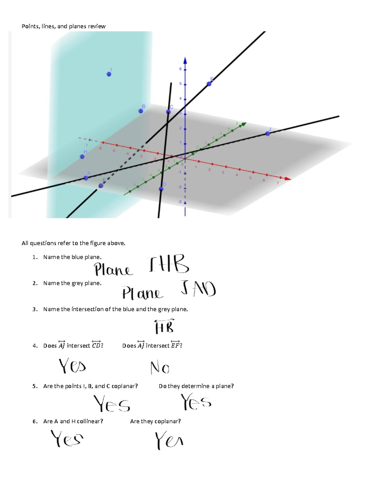 Points lines and planes day 2 warm up - Points, lines, and planes review All questions refer to ...