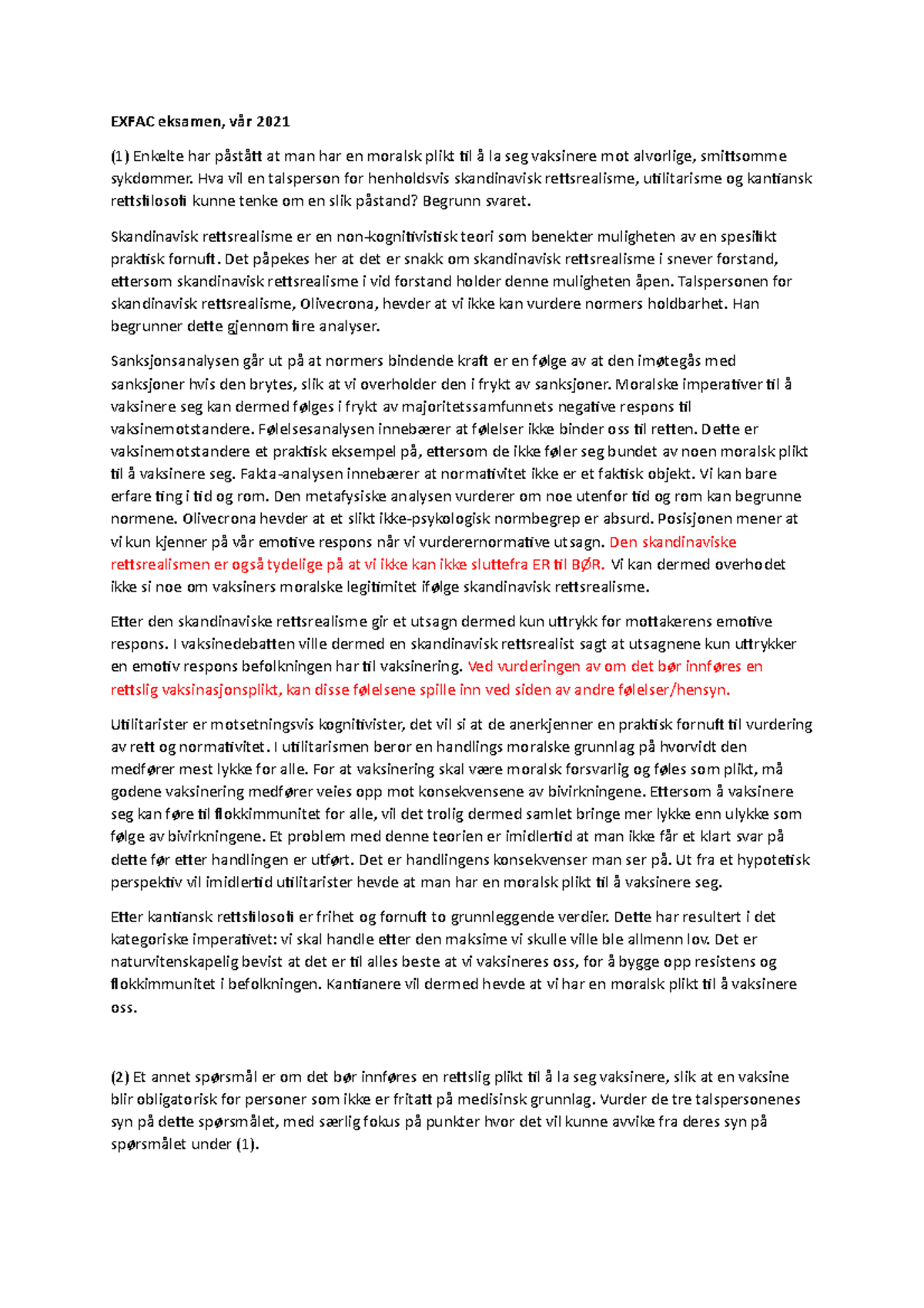 EXFAC 2021: Vaksinasjonsplikt i Skandinavisk Rett, Utilitarisme og ...