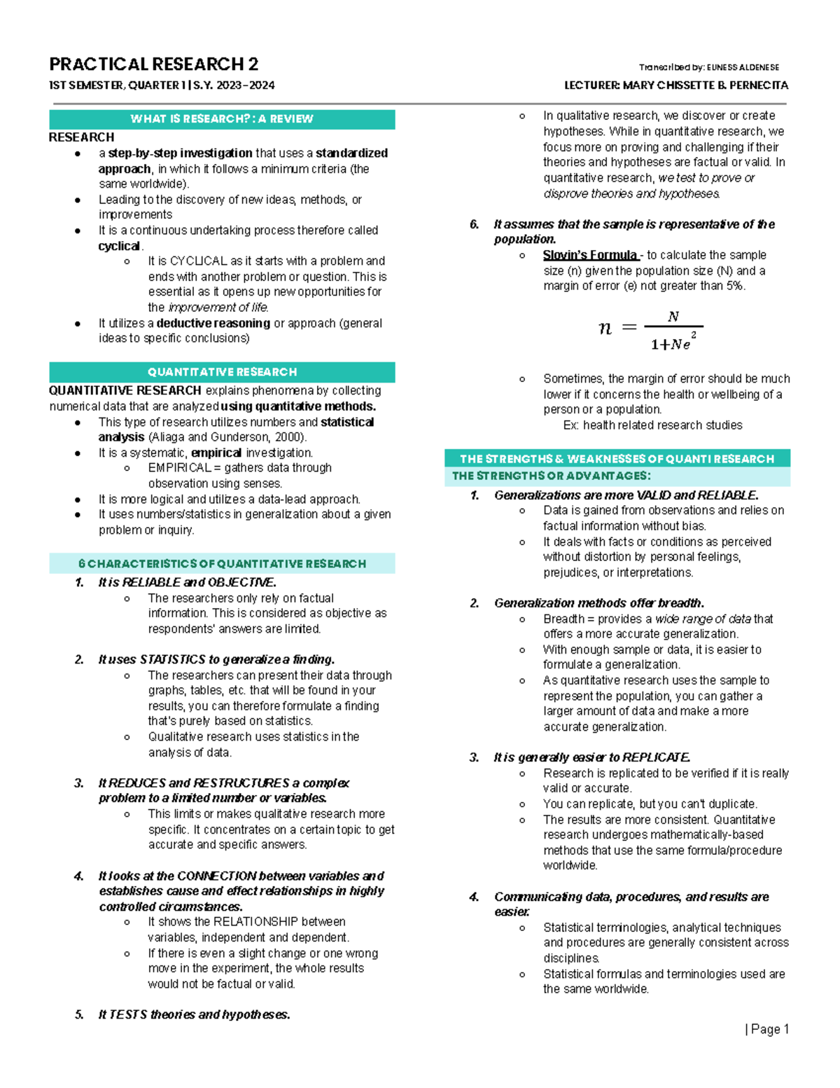 PRACTICAL RESEARCH 2 Q1 Lecture Notes by EUNESS ALDENESE - Studocu