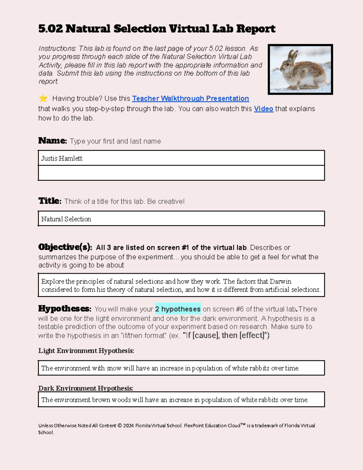 5.02 Natural Selection Virtual Lab Report Instructions and Guide - Studocu