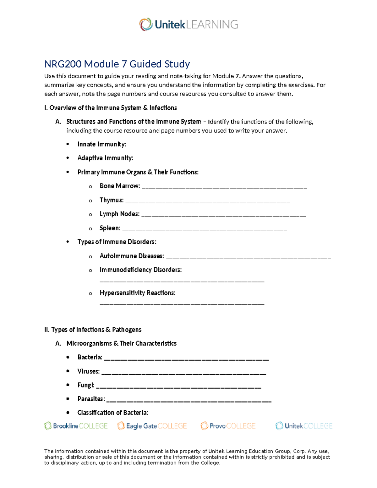 NRG200 Module 7 Immune System Guided Study Notes - Studocu