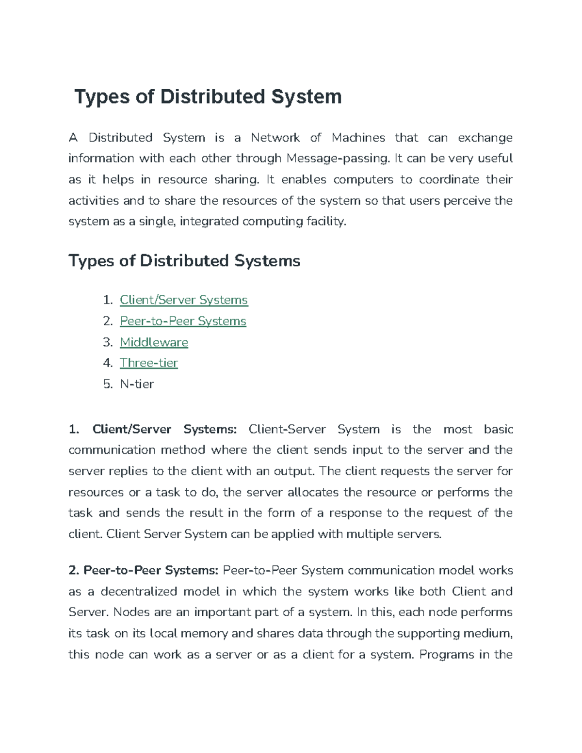Types of Distributed Systems: Overview and Key Concepts - Studocu